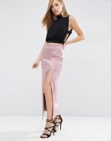 China 100% Polyester Women Satin Maxi Skirt with Zip-side Fastening for sale