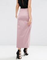 China 100% Polyester Women Satin Maxi Skirt with Zip-side Fastening for sale