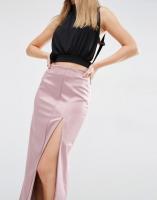 China 100% Polyester Women Satin Maxi Skirt with Zip-side Fastening for sale