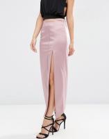 China 100% Polyester Women Satin Maxi Skirt with Zip-side Fastening for sale