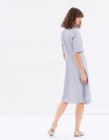 China Woman Dress Summer 2018 Apparel Short Sleeve Woven Striped Midi Dress Wholesale for sale