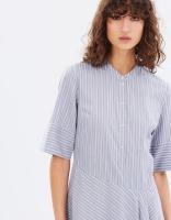 China Woman Dress Summer 2018 Apparel Short Sleeve Woven Striped Midi Dress Wholesale for sale