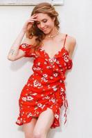 China China Clothing Manufacturers Service Womens Slip Custom Red Short Chiffon Flower Dress Mini for sale