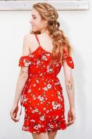 China China Clothing Manufacturers Service Womens Slip Custom Red Short Chiffon Flower Dress Mini for sale