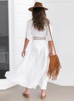 China Wholesale Solid Color White Deep V Neck Half Sleeve Beach Cover Up Sexy Maxi Dress Beach Tunic With Slit for sale