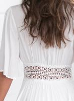 China Wholesale Solid Color White Deep V Neck Half Sleeve Beach Cover Up Sexy Maxi Dress Beach Tunic With Slit for sale