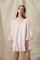 China Women Fashion Plus Size Elbow Bell Sleeve Linen Bow Tie Mini Dress for Women for sale