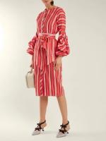 China 2018 Women Clothes Gathered Bell Sleeves Striped Midi Design Fashion Dresses For Women 2018 for sale