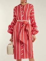 China 2018 Women Clothes Gathered Bell Sleeves Striped Midi Design Fashion Dresses For Women 2018 for sale