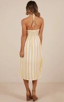 China New arrival High Quality Mustard Stripe Beach Dress Summer Women Maxi Dress Ladies Sleeveless for sale