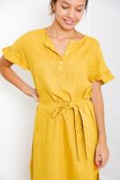 China Paloma Mustard Short Sleeve Button Down Slit Maxi Linen Dress for sale