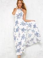 China Bohemian Halter Backless Sleeveless Floral Printed Slit Maxi Long Dress for Woman for sale