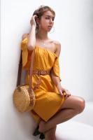 China Summer women off shoulder golden dress for sale