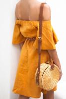 China Summer women off shoulder golden dress for sale