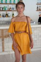 China Summer women off shoulder golden dress for sale