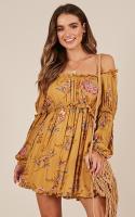 China Boho Summer Printed Mustard Floral Mini Women Casual Dresses for sale