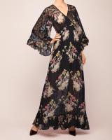 China Fashion Design Empire Waist Floral Embroidered V-Neckline Maxi Woman Dress for sale