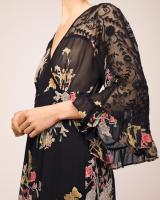 China Fashion Design Empire Waist Floral Embroidered V-Neckline Maxi Woman Dress for sale