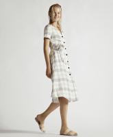 China Summer Clothing Women V Neck Midi Checked Linen Dress for sale