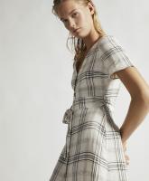 China Summer Clothing Women V Neck Midi Checked Linen Dress for sale