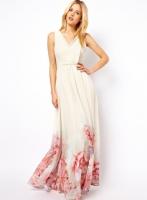China Elegant V Neck Sleeveless Floral Printed Maxi Bohemian Woman Dress for sale