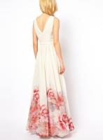 China Elegant V Neck Sleeveless Floral Printed Maxi Bohemian Woman Dress for sale