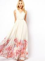 China Elegant V Neck Sleeveless Floral Printed Maxi Bohemian Woman Dress for sale