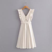 China Elegant white linen maxi woman dress with bow for sale