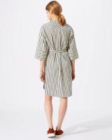China New Design Relaxed Fit Deep V-neckline Stripe Linen Dress for Woman for sale