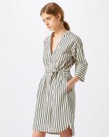 China New Design Relaxed Fit Deep V-neckline Stripe Linen Dress for Woman for sale