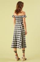 China Black and white checked off shoulder dress for sale