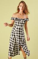 China Black and white checked off shoulder dress for sale