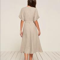 China Bohemian Clothing Women Kimono Style V neck Maxi Linen Dress for sale