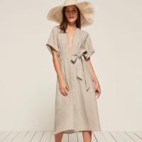 China Bohemian Clothing Women Kimono Style V neck Maxi Linen Dress for sale