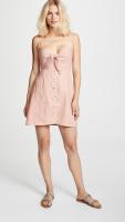 China Summer Casual Tie at Front With Smocked Bodice Mini Boho Dresses 100% Linen Clothing for sale