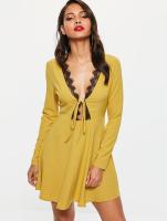 China Sexy Mature Elegant Deep V Neck Mini Dress With Lace for sale