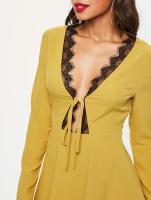 China Sexy Mature Elegant Deep V Neck Mini Dress With Lace for sale
