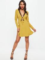 China Sexy Mature Elegant Deep V Neck Mini Dress With Lace for sale