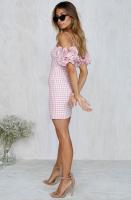 China 2018 New Arrivals Clothing Ruffled Sleeve Pink Gingham Women Dresses Summer for sale