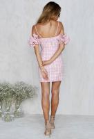 China 2018 New Arrivals Clothing Ruffled Sleeve Pink Gingham Women Dresses Summer for sale