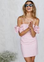 China 2018 New Arrivals Clothing Ruffled Sleeve Pink Gingham Women Dresses Summer for sale