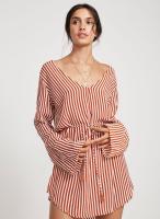 China Summer Wholesale Design Striped Long Sleeve Casual Woman Dress for sale
