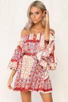 China Summer Dresses Women Boho Printed Off Shoulder Mini Dress for sale