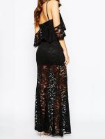 China Elegant Black Sexy Long Lace Maxi Evening Dresses for sale
