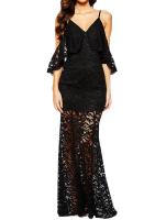 China Elegant Black Sexy Long Lace Maxi Evening Dresses for sale