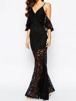 China Elegant Black Sexy Long Lace Maxi Evening Dresses for sale