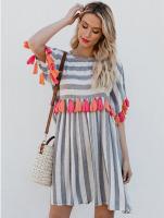 China Women Casual Striped Dresses With Color Tassel for sale