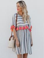 China Women Casual Striped Dresses With Color Tassel for sale