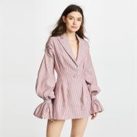 China Stripe ballon sleeves V neck blazer mini dress for sale