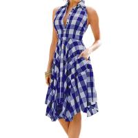 China Women Plaid V-Neck Sleeve Casual Dress for sale